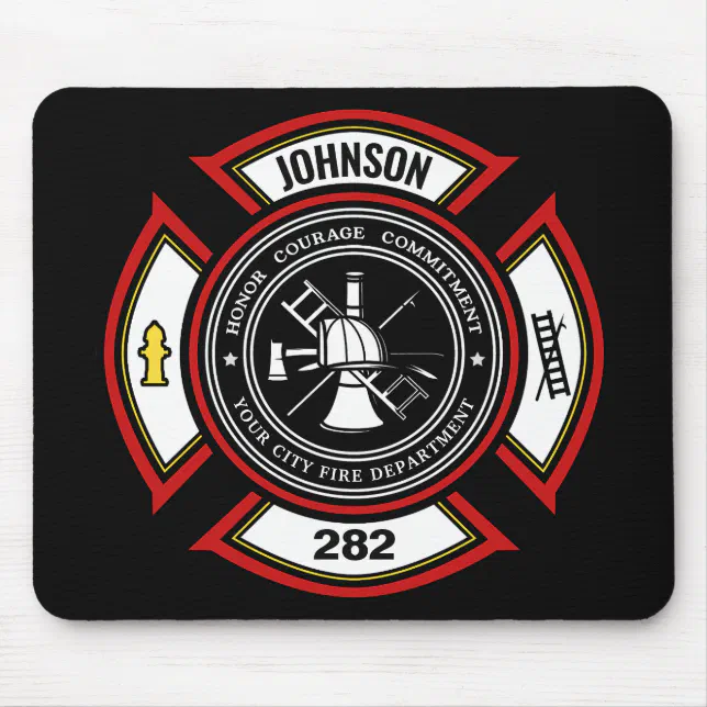 Fire Department ADD NAME Firefighter Badge Rescue Mouse Pad | Zazzle