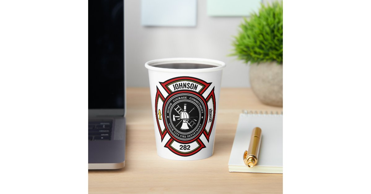 Fire Department ADD NAME Firefighter Badge Rescue Paper Cups | Zazzle