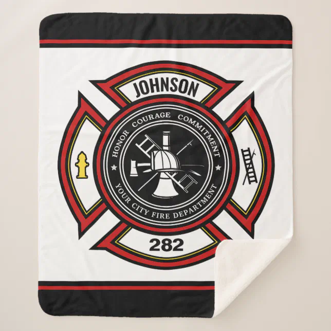 Fire Department ADD NAME Firefighter Badge Rescue Sherpa Blanket | Zazzle