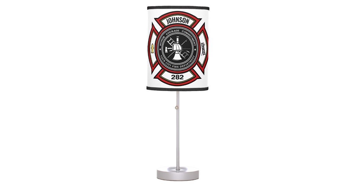 Fire Department ADD NAME Firefighter Badge Rescue Table Lamp | Zazzle