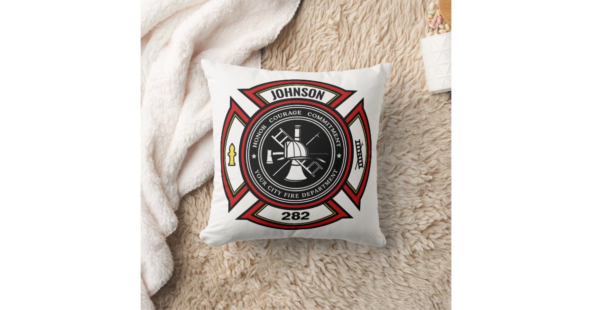 Fire Department ADD NAME Firefighter Badge Rescue Throw Pillow | Zazzle
