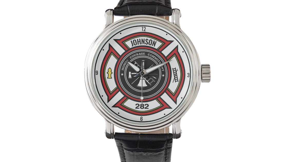 Fire Department ADD NAME Firefighter Badge Rescue Watch | Zazzle