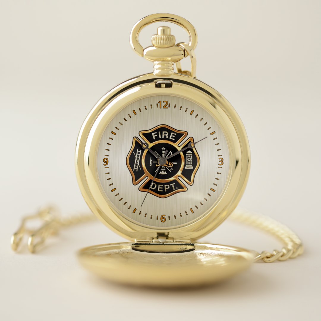 Fire Department Badge Gold Pocket Watch | Zazzle
