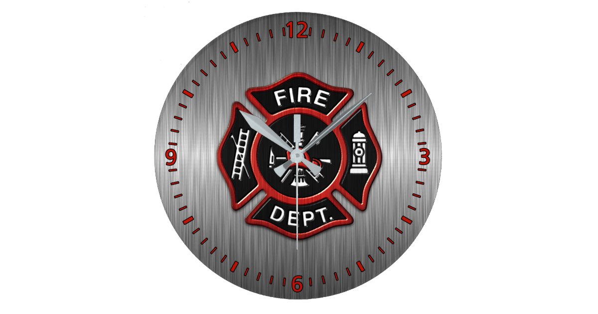 Fire Department Badge Red Large Clock | Zazzle.com