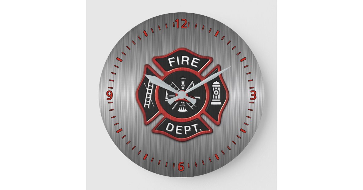 Fire Department Badge Red Large Clock | Zazzle