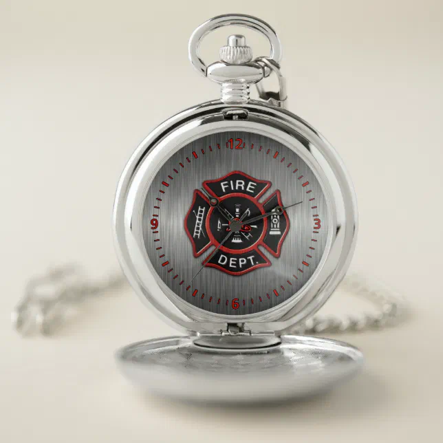 Fire Department Badge Red Pocket Watch | Zazzle
