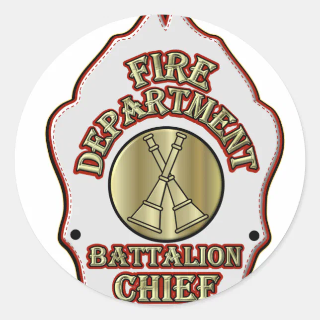 Fire Department Battalion Chief Shield Design Classic Round Sticker ...