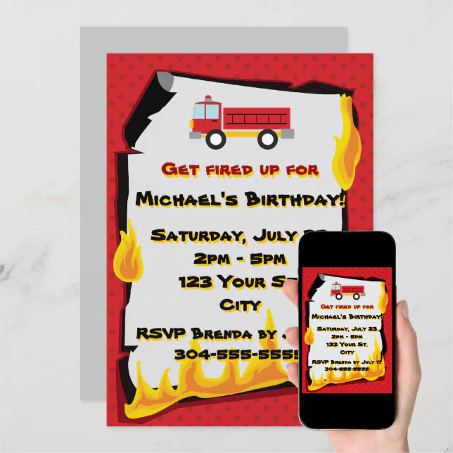 Fire Department Birthday Party Invitation | Zazzle
