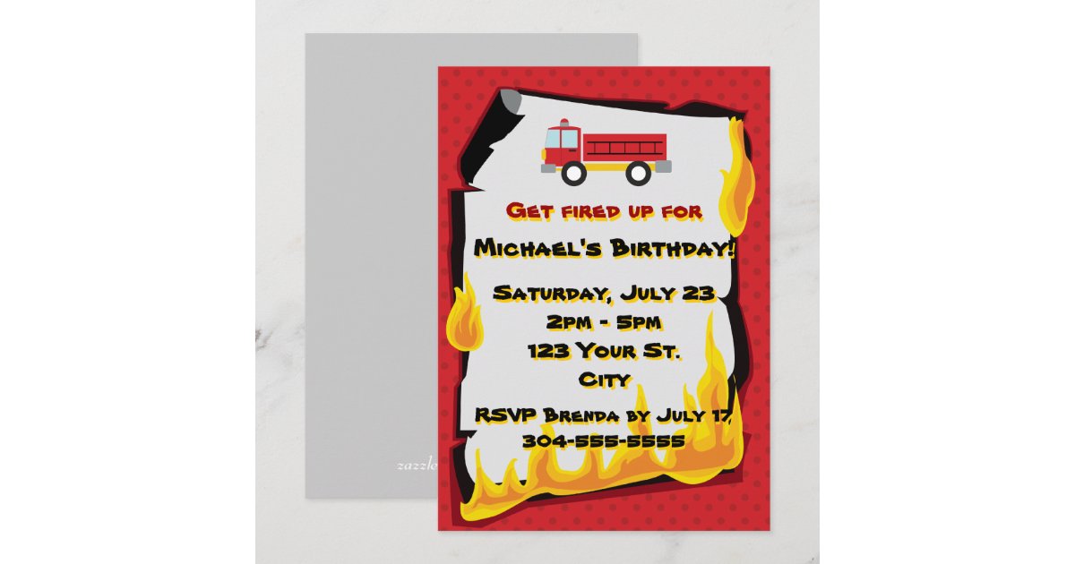 Fire Department Birthday Party Invitation | Zazzle