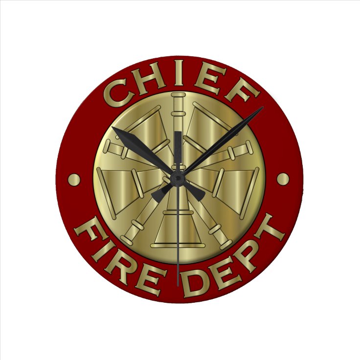 Fire Department Chief Brass Symbol Round Clock | Zazzle