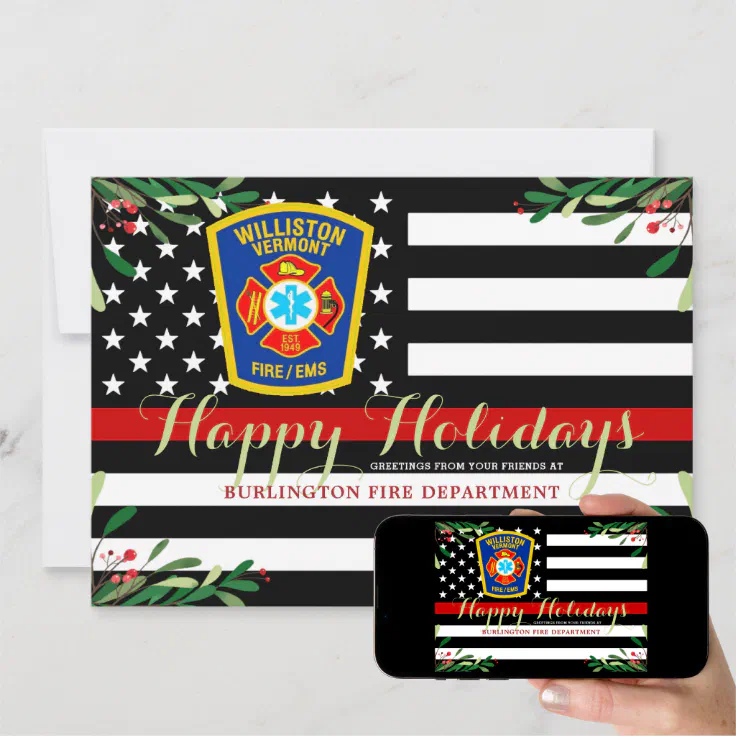 Fire Department Christmas Thin Red Line Holiday Card | Zazzle