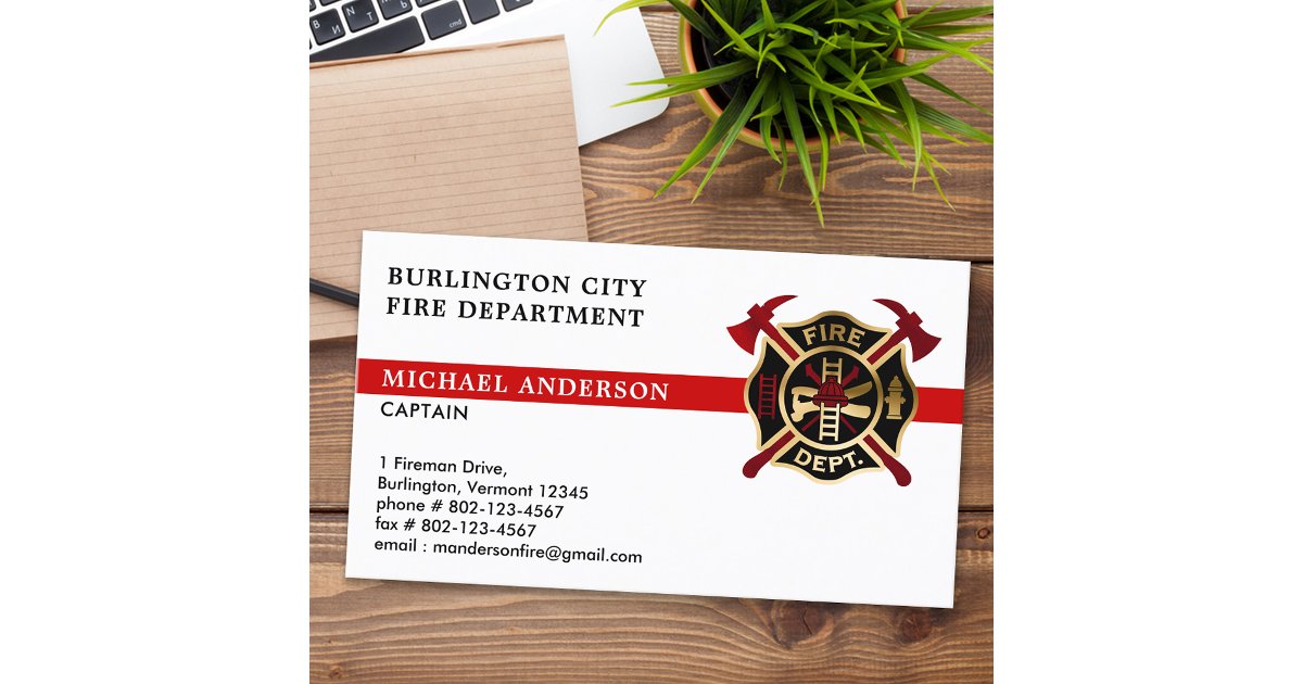 Fire Department Custom Logo Modern Red Firefighter Business Card | Zazzle