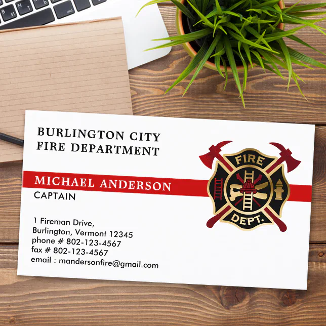 Fire Department Custom Logo Modern Red Firefighter Business Card | Zazzle