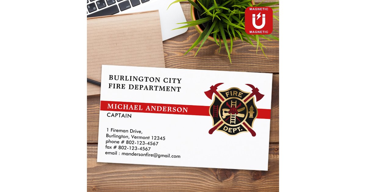 Fire Department Custom Logo Modern Red Firefighter Business Card Magnet ...