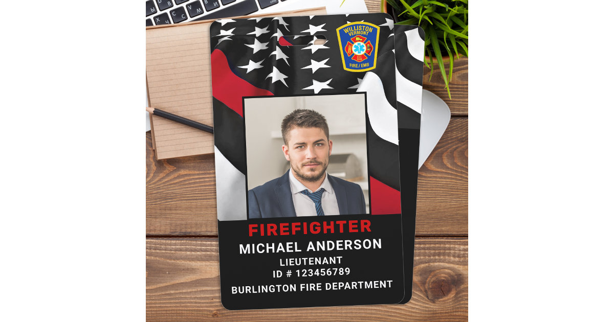 Fire Department Custom Logo Photo Firefighter ID Badge | Zazzle