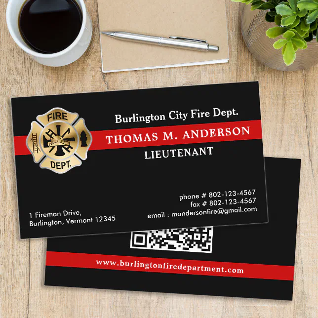 Fire Department Custom Logo QR Code Firefighter Business Card | Zazzle