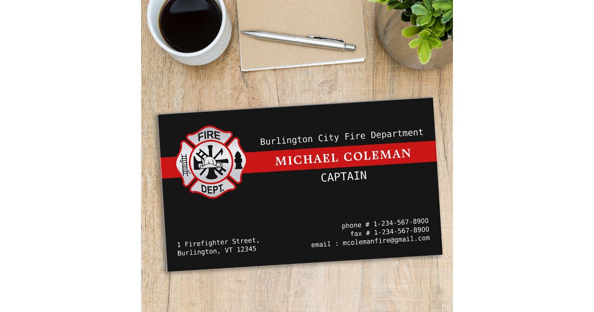 Fire Department Custom Logo Red Line Firefighter Business Card | Zazzle