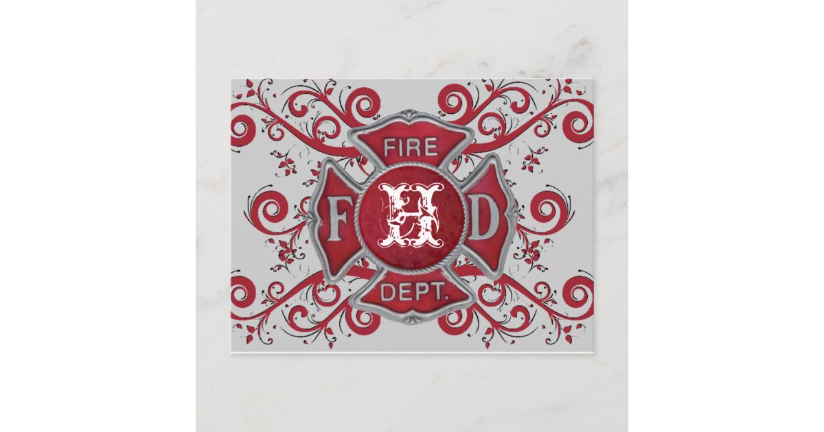 Fire Department Custom Monogram Postcard | Zazzle