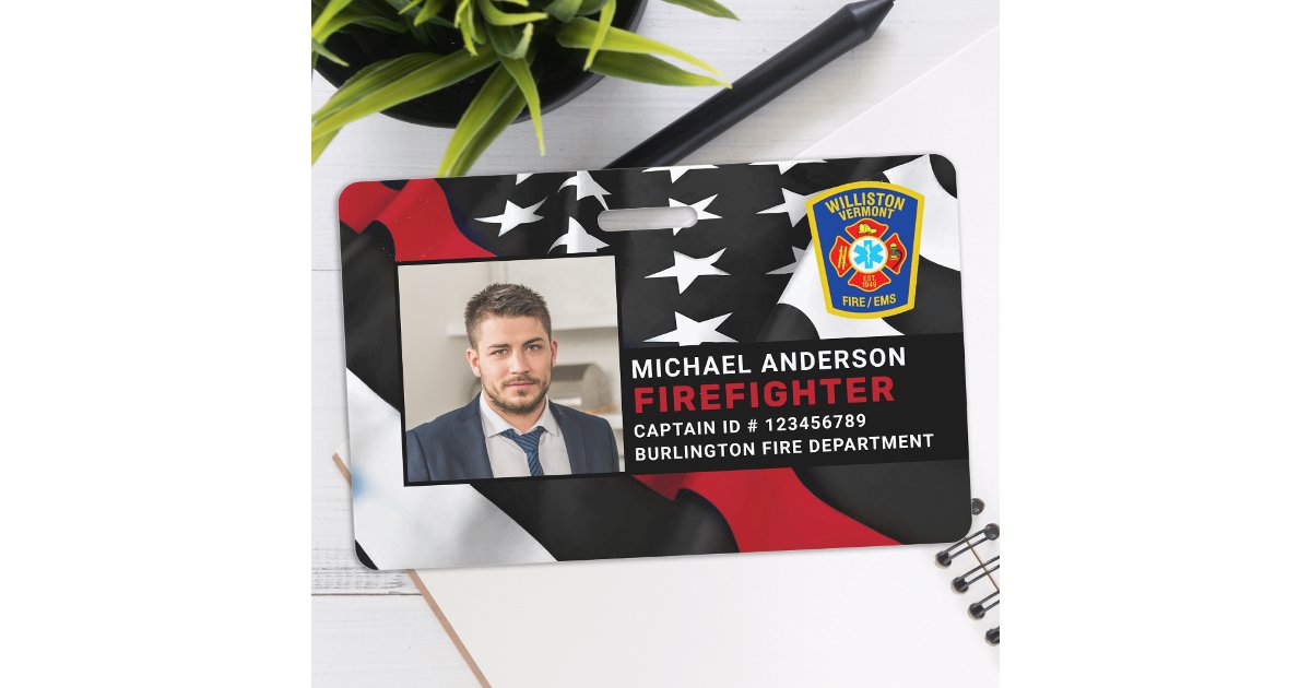 Fire Department Custom Photo Logo Firefighter ID Badge | Zazzle