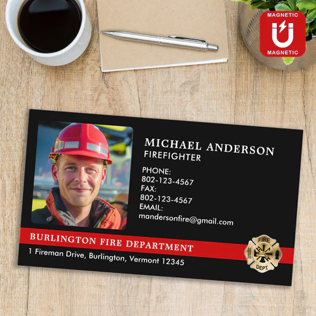 Fire Department Customized Logo Firefighter Photo Business Card Magnet ...
