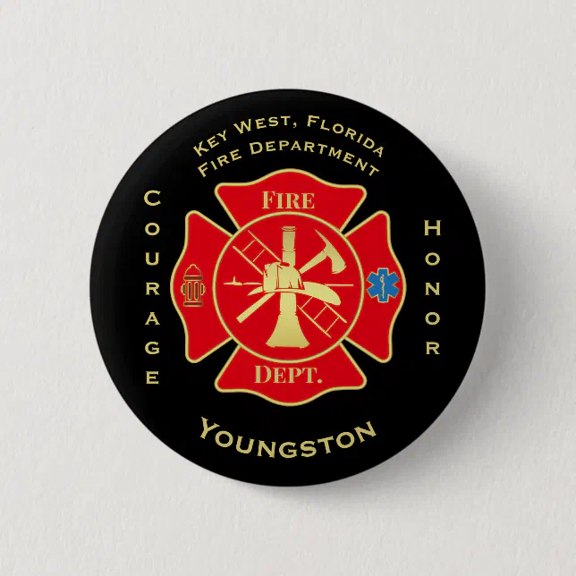 Fire Department Emblem Courage Honor Design Button | Zazzle