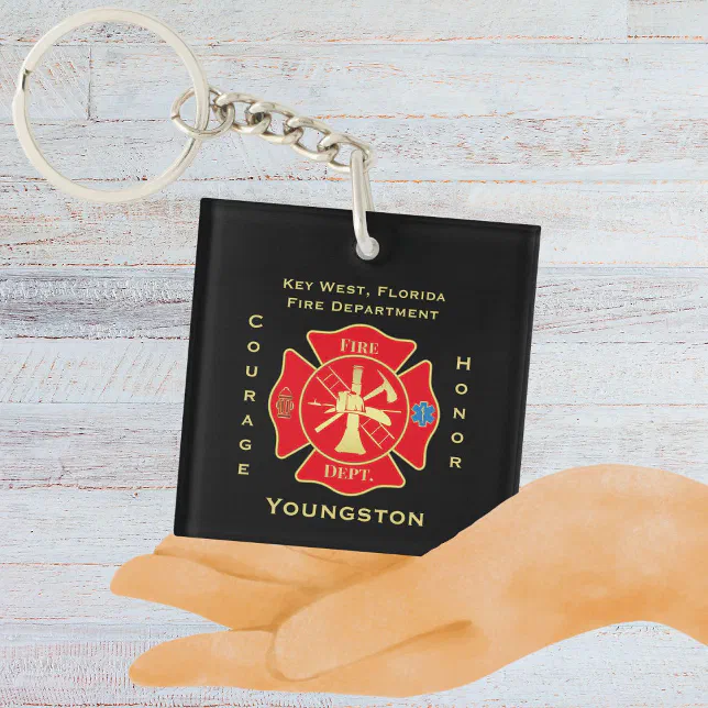 Fire Department Emblem Courage Honor Design Keychain | Zazzle
