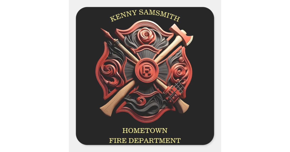 Fire Department Emblem of courage and dedication Square Sticker | Zazzle