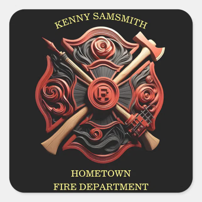 Fire Department Emblem of courage and dedication Square Sticker | Zazzle
