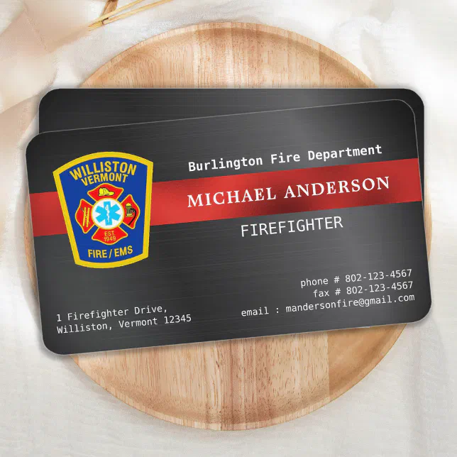 Fire Department Emblem Red Silver Firefighter Business Card | Zazzle
