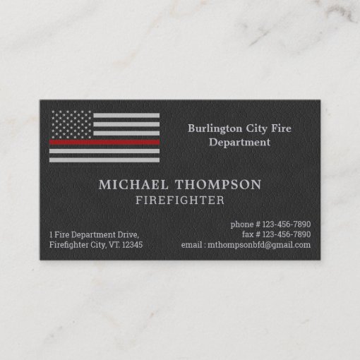 Fire Department Faux Leather Fireman Firefighter Business Card | Zazzle