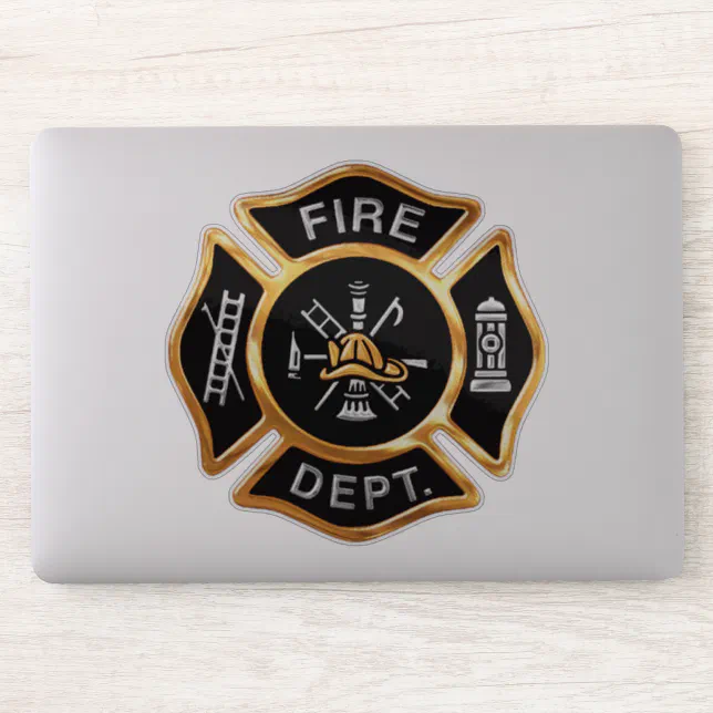 Fire Department Firefighter Badge Gold Sticker | Zazzle