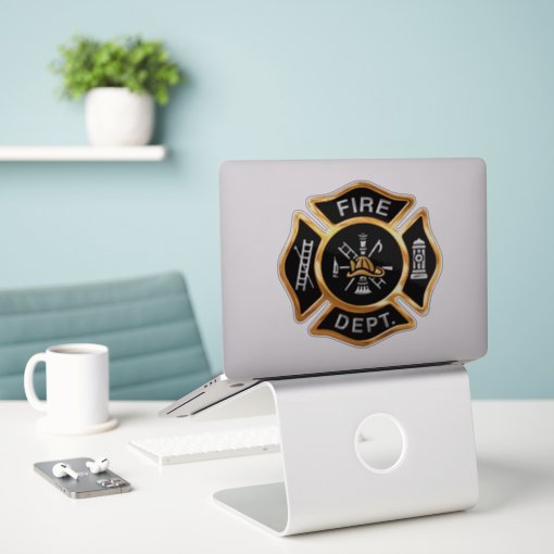 Fire Department Firefighter Badge Gold Sticker | Zazzle