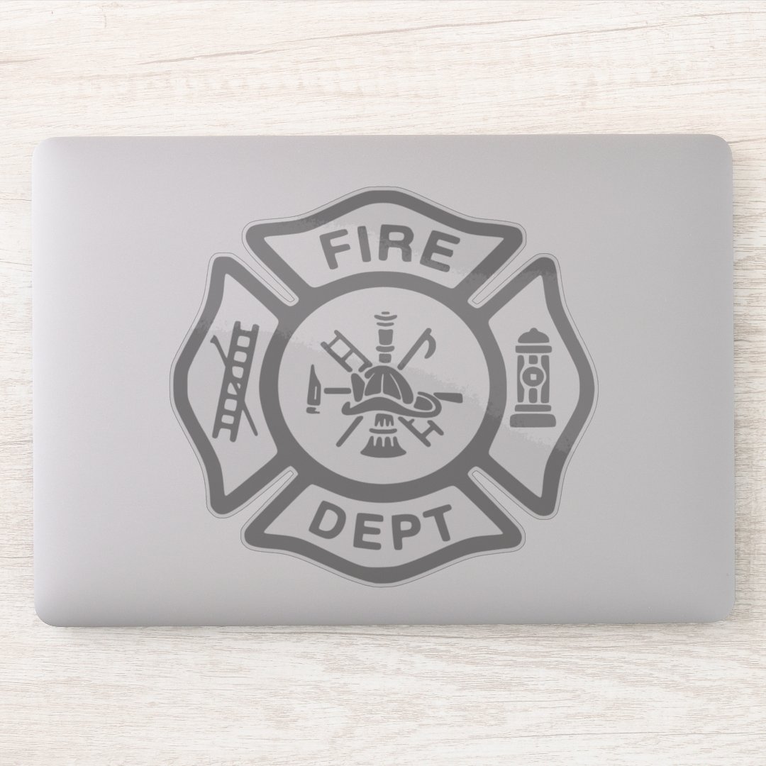 Fire Department Firefighter Badge Grey Sticker | Zazzle