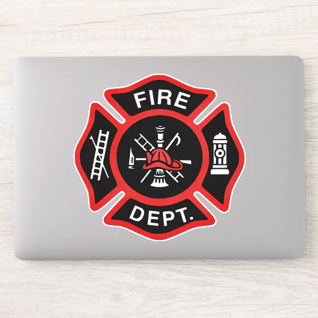 Fire Department Firefighter Badge Red Sticker | Zazzle
