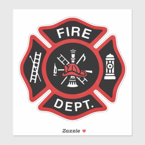 Fire Department Firefighter Badge Red Sticker | Zazzle