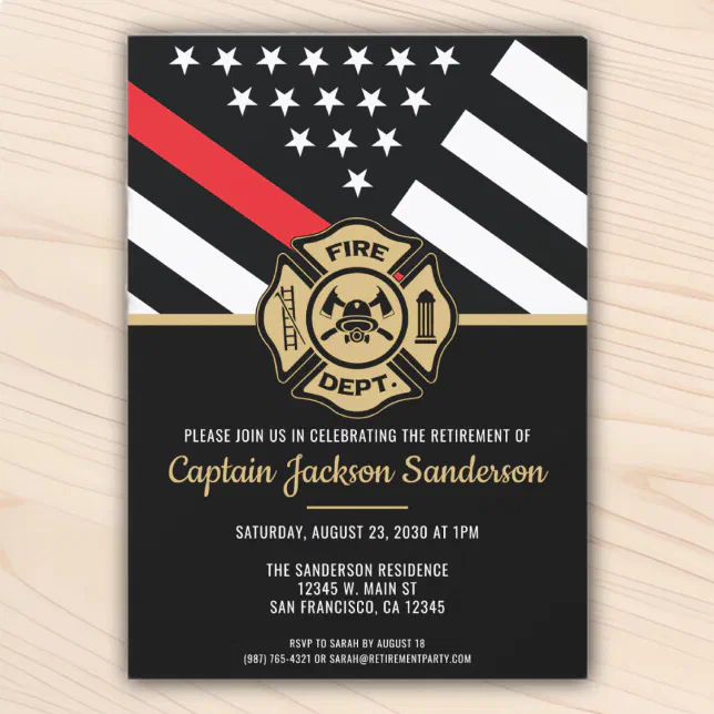 Fire Department Fireman Firefighter Retirement Invitation | Zazzle