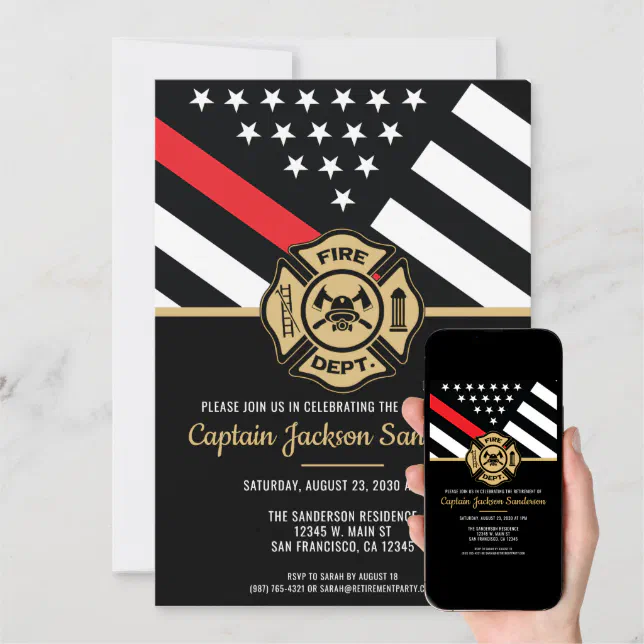 Fire Department Fireman Firefighter Retirement Invitation | Zazzle
