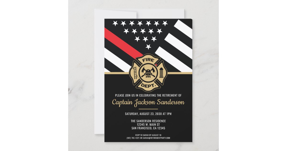 Fire Department Fireman Firefighter Retirement Invitation | Zazzle