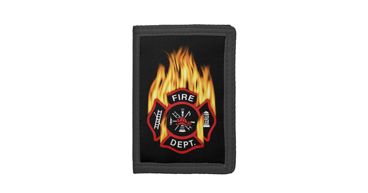 Fire Department Flaming Badge Tri-fold Wallet | Zazzle