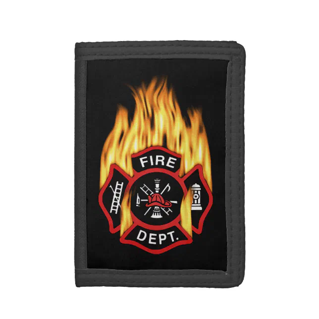 Fire Department Flaming Badge Tri-fold Wallet | Zazzle