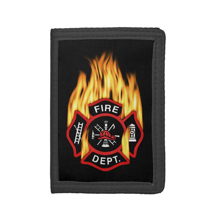 Fire Department Flaming Badge Tri-fold Wallet | Zazzle