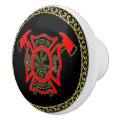 Fire Department Gold And Red Badge With Fire Axes Ceramic Knob | Zazzle