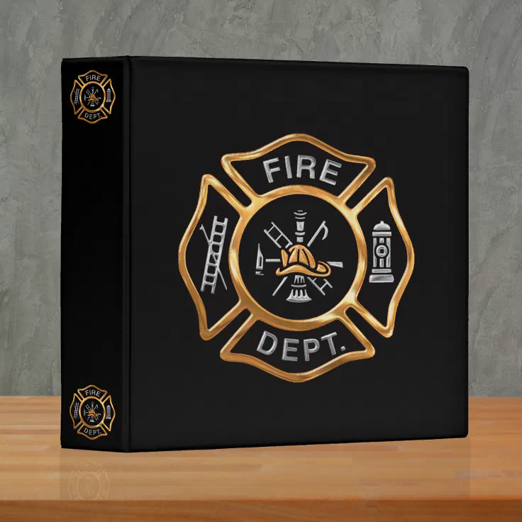 Fire Department Gold Badge 3 Ring Binder | Zazzle