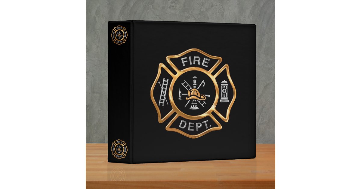 Fire Department Gold Badge 3 Ring Binder | Zazzle