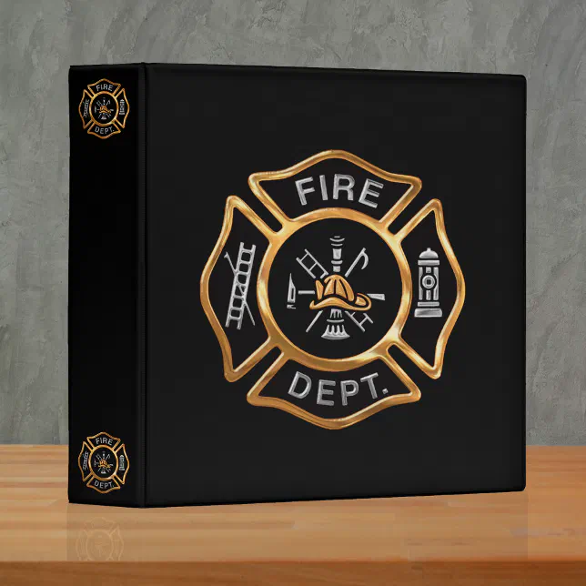 Fire Department Gold Badge 3 Ring Binder | Zazzle