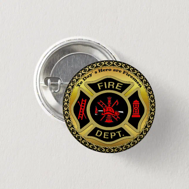 Fire Department logo Black And Gold Badge Button | Zazzle
