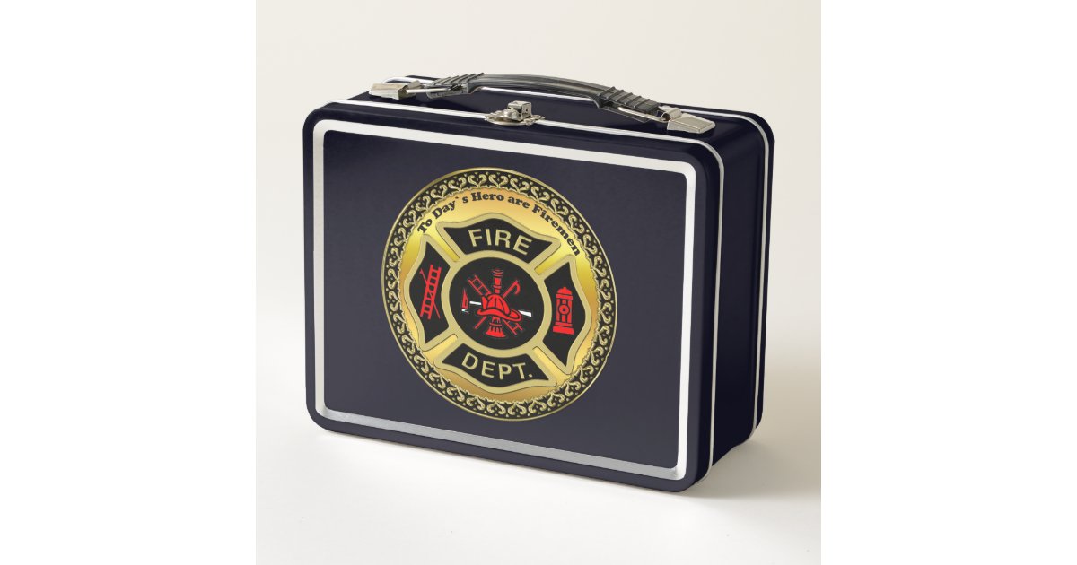 Fire Department logo Black And Gold Badge Metal Lunch Box | Zazzle