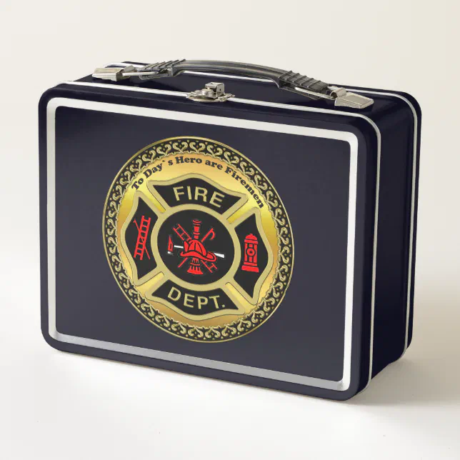 Fire Department logo Black And Gold Badge Metal Lunch Box | Zazzle