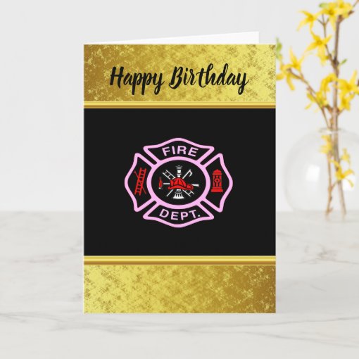 Fire Department logo Black And Pink Badge Card | Zazzle
