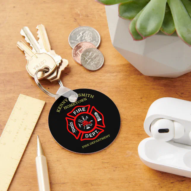 Fire Department logo Black And Red Badge Keychain | Zazzle